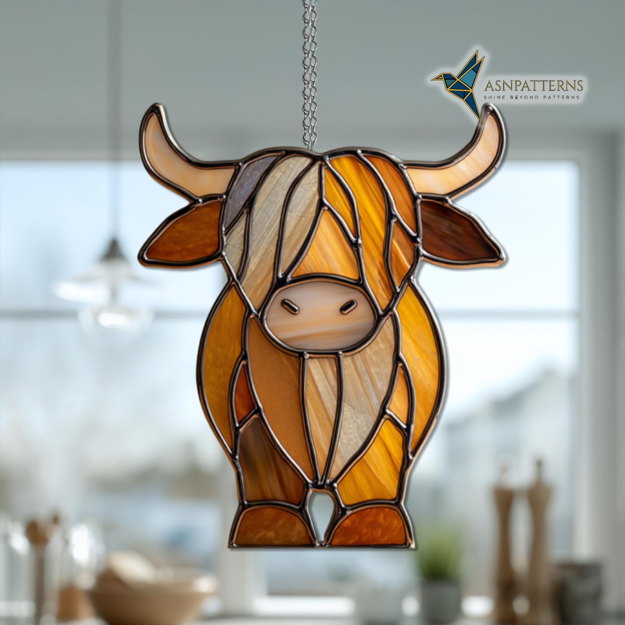 Highland Cow Stained Glass Pattern, Highland Cow Suncatcher, Stained ...