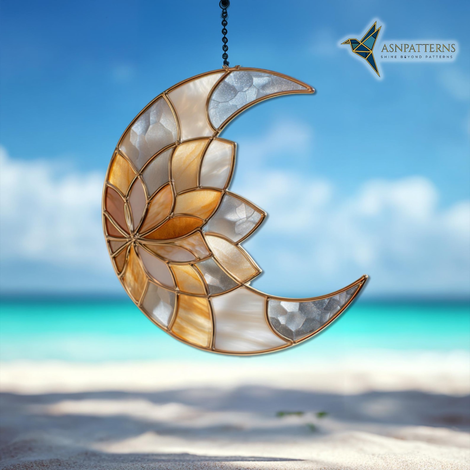 Mandala Moon Stained Glass Pattern, Crescent Moon Suncatcher, Stained ...