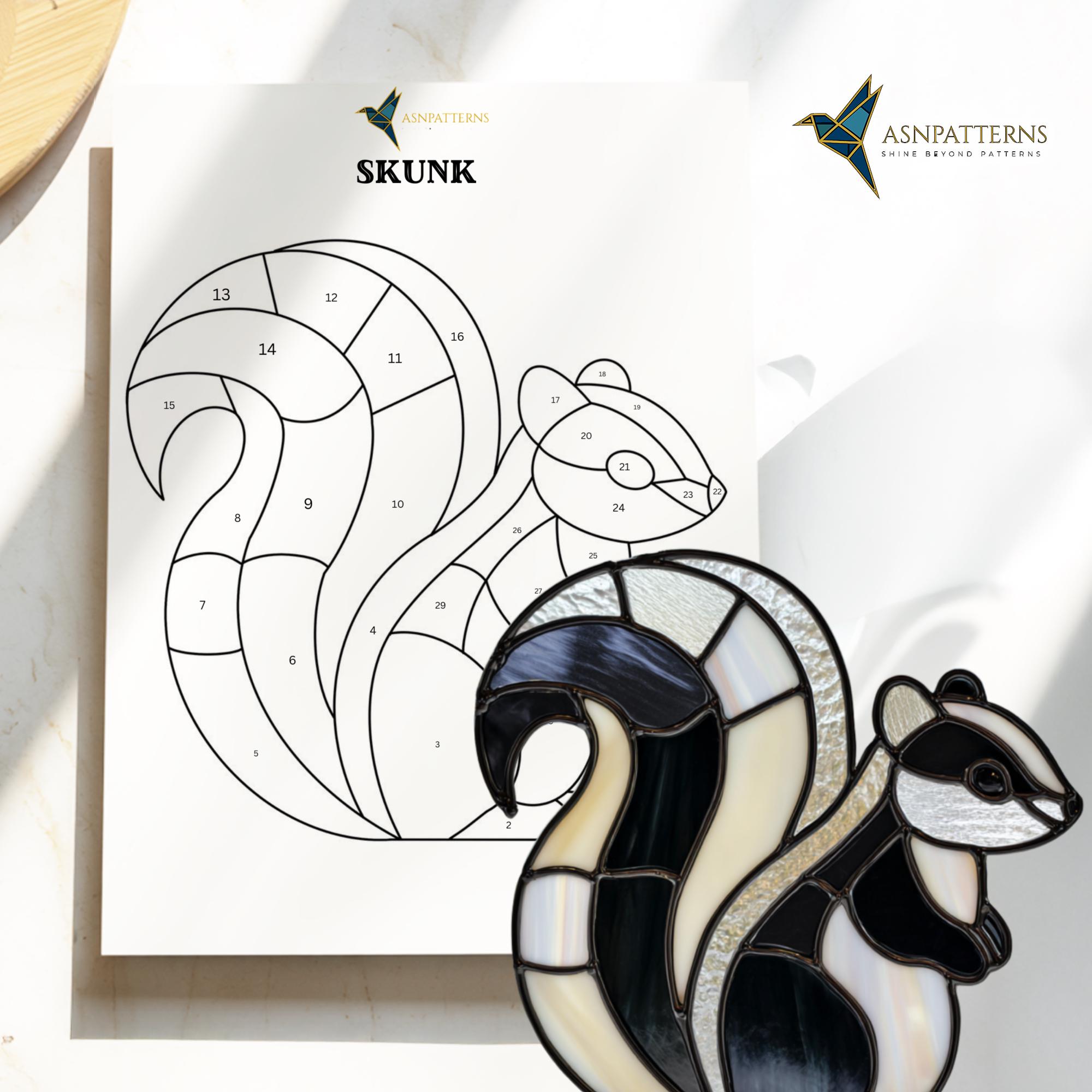 Skunk Stained Glass Pattern, Skunk Suncatcher PDF Template, DIY Glass ...