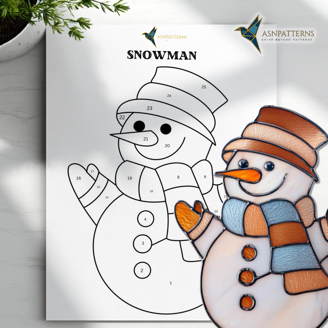 Snowman Stained Glass Pattern, Winter Suncatcher Template, DIY Handmade ...