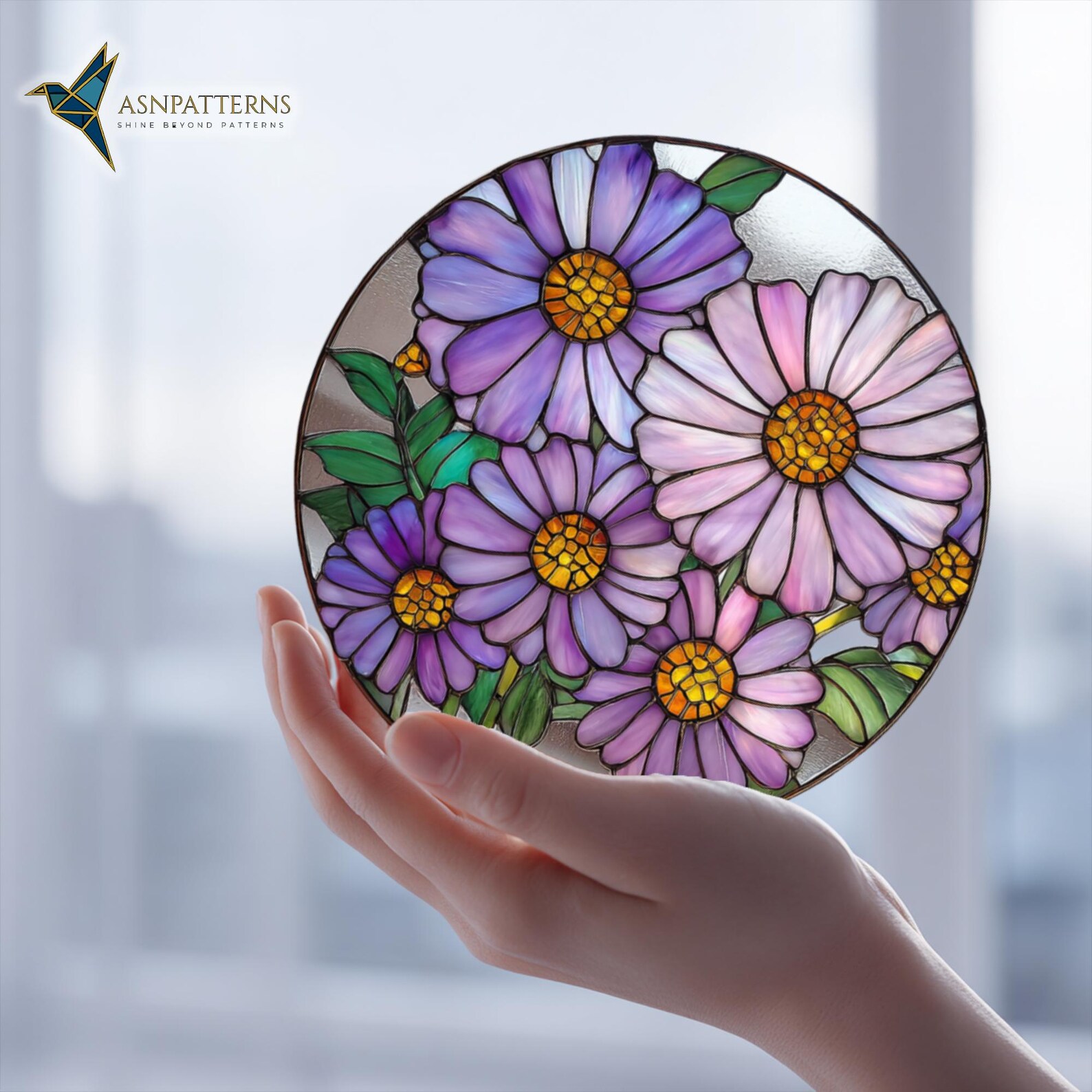 Purple Aster Stained Glass Pattern, Aster Suncatcher Template, DIY Hand ...