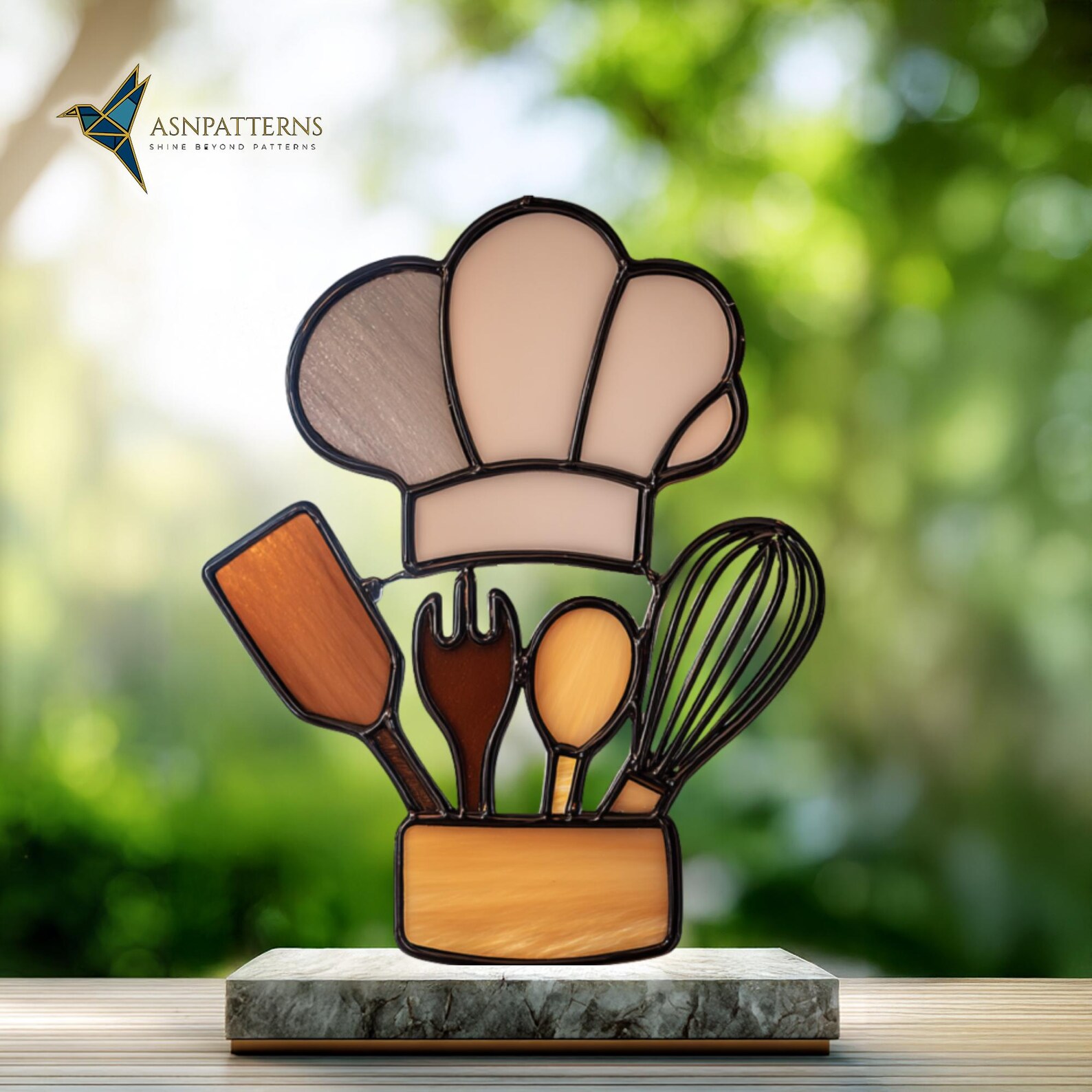 Chef Tools Stained Glass Pattern, Chef Tools Suncatcher Template, DIY ...