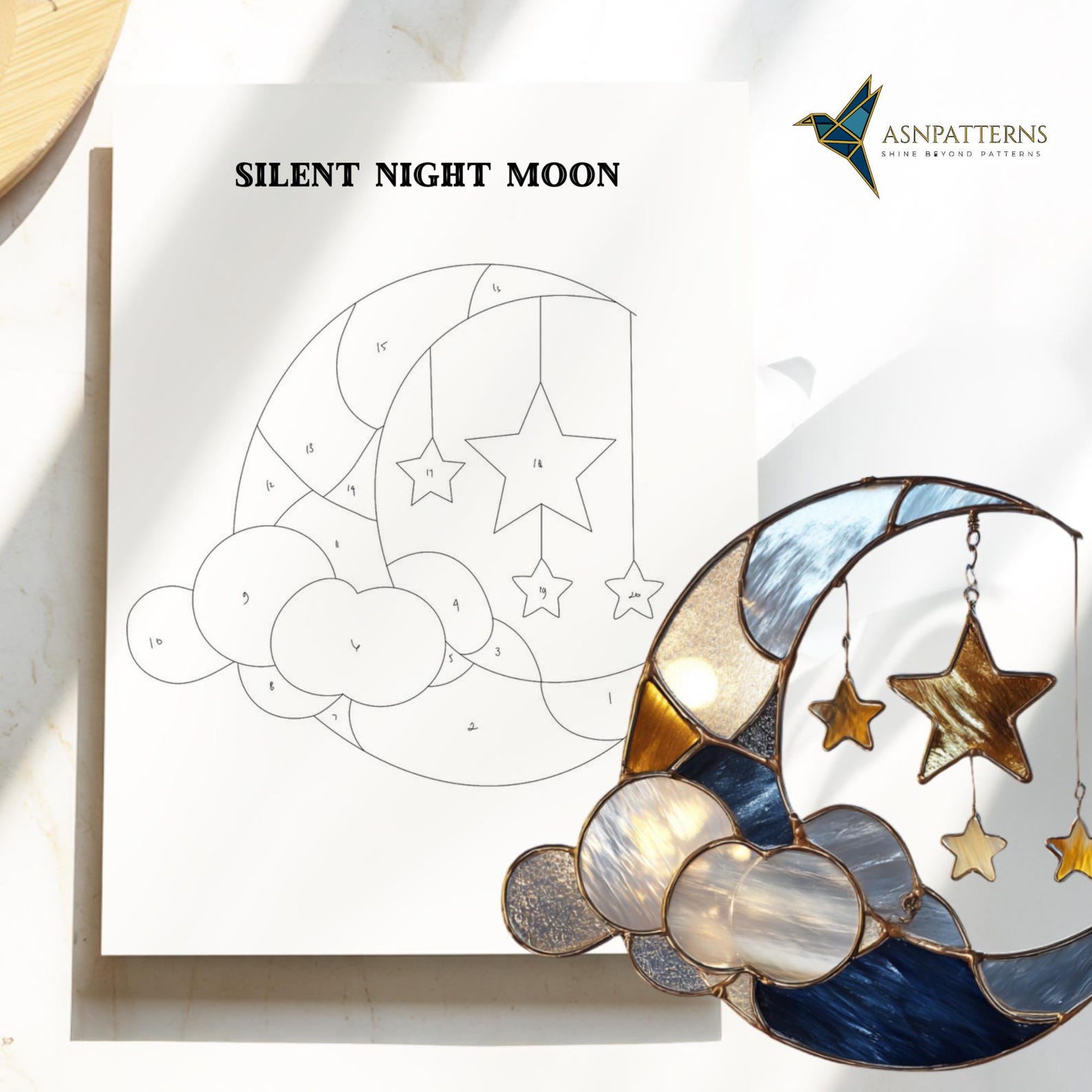 Night Moon Stained Glass Pattern, Moon and Cloud Suncatcher PDF ...