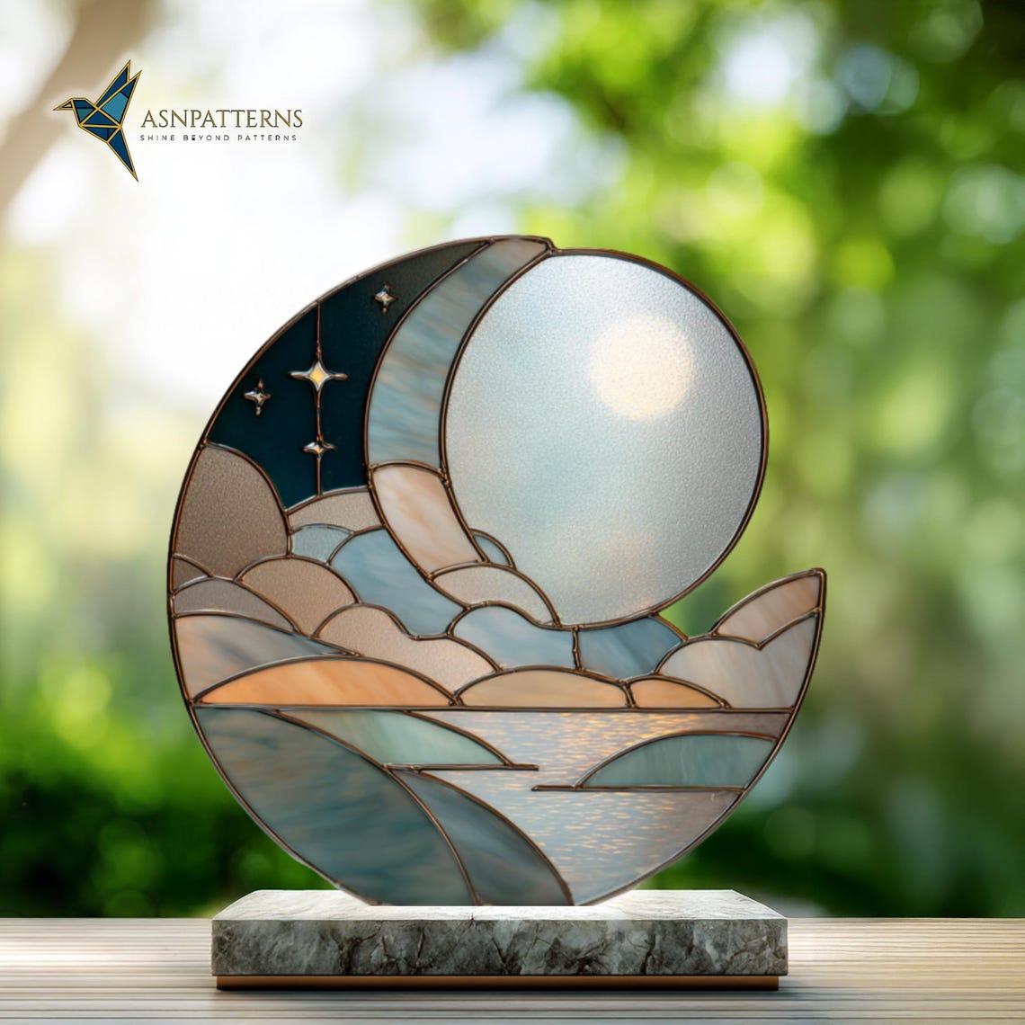 Moonlit Stained Glass Pattern, Crescent Moon Suncatcher Template ...