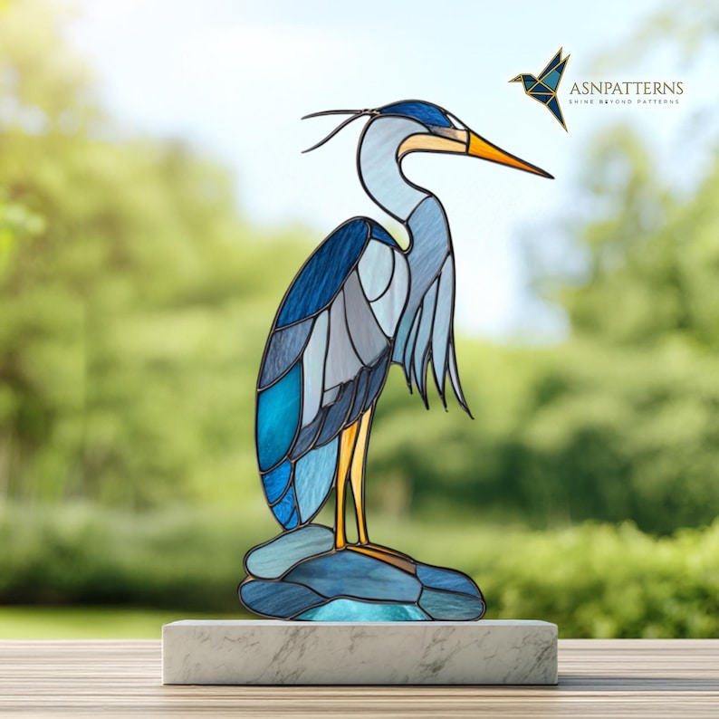 Blue Heron Stained Glass Pattern, Blue Heron Suncatcher, Stained Glass ...