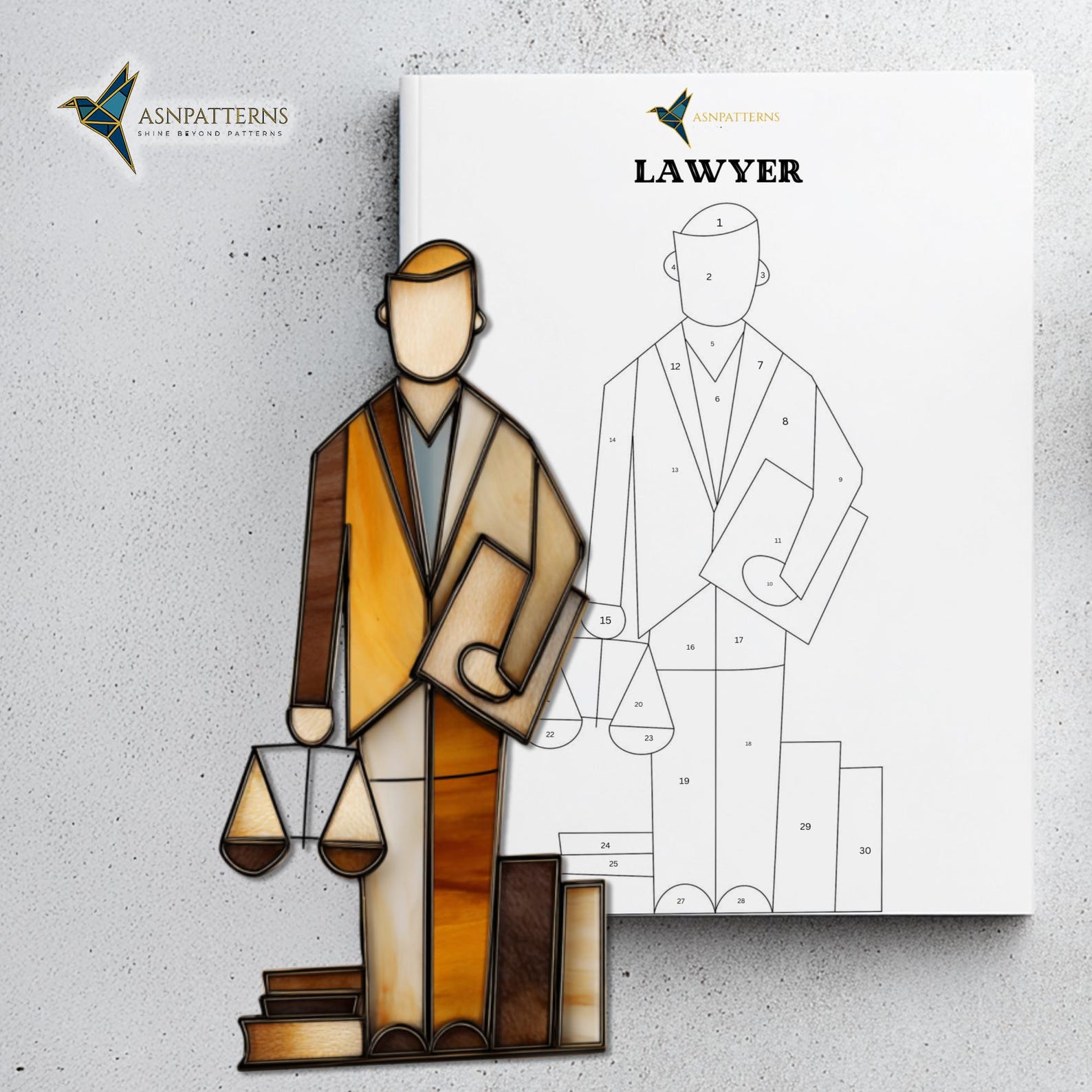 Lawyer Stained Glass Pattern, Justice Man Suncatcher Template, DIY Hand ...