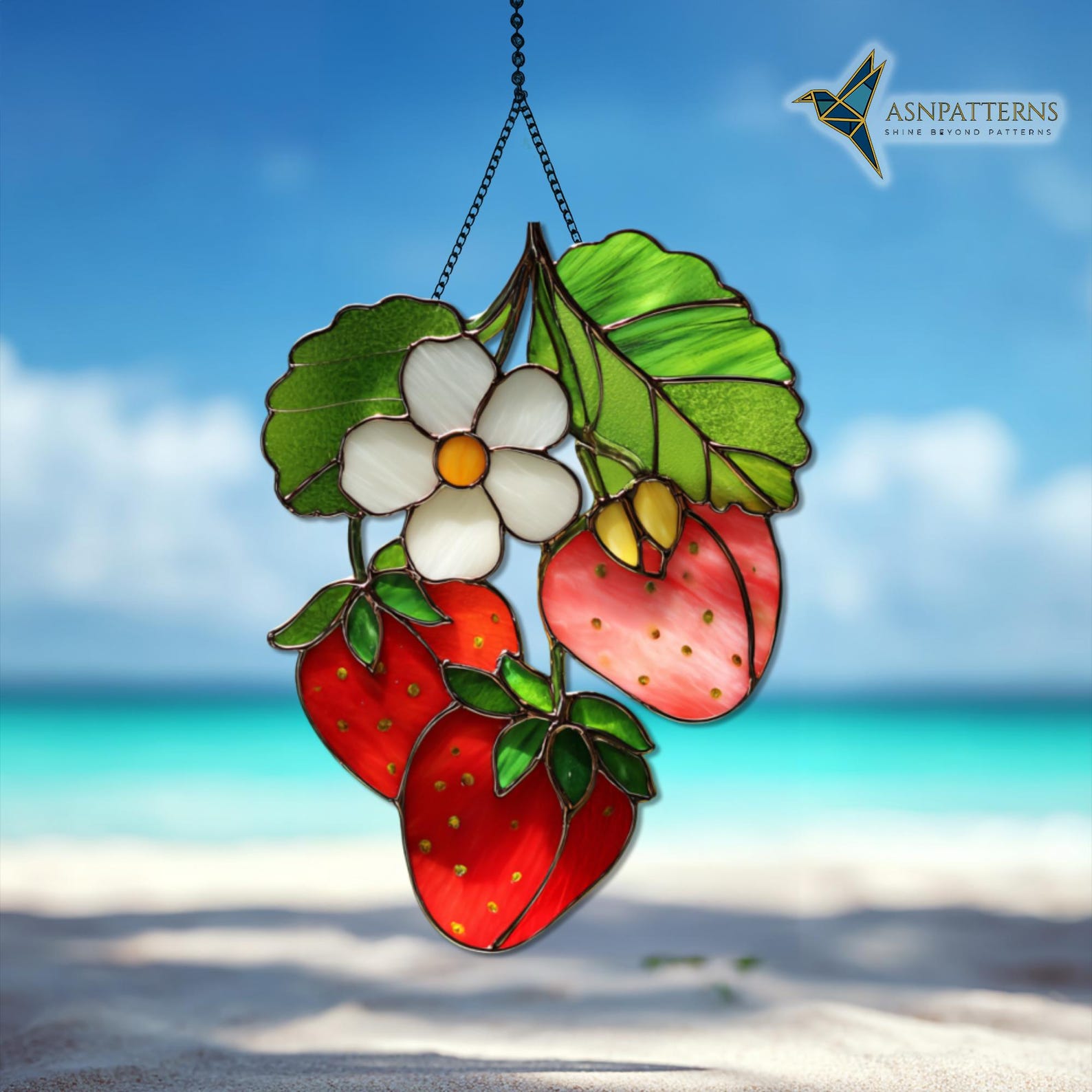 Strawberries Stained Glass Pattern, Red Strawberry Suncatcher PDF ...