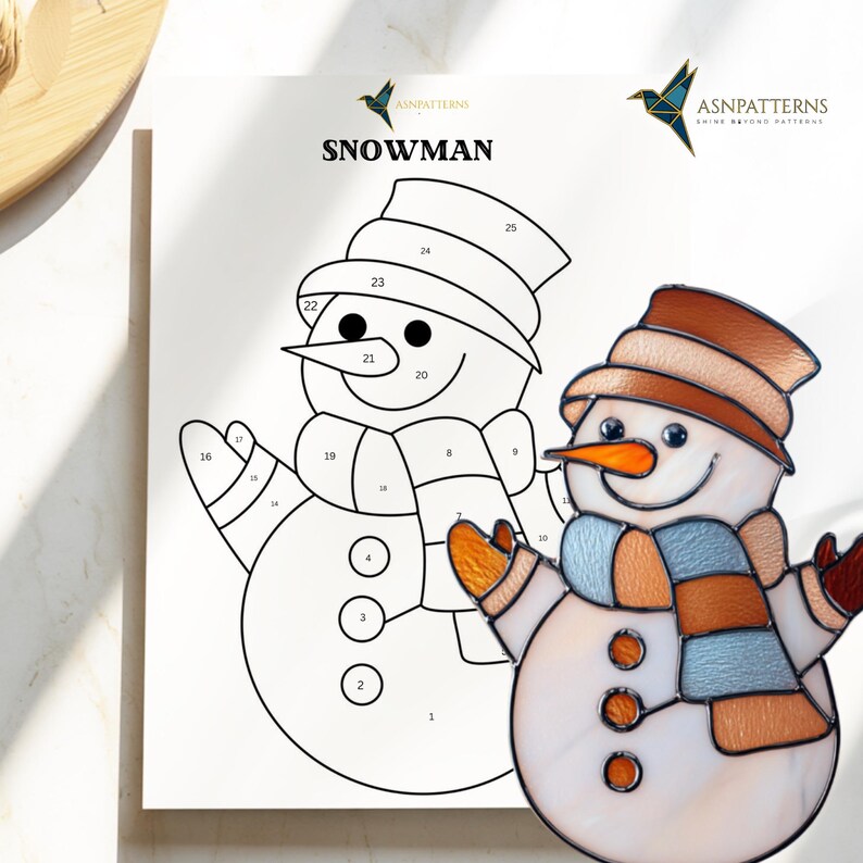 Snowman Stained Glass Pattern, Winter Suncatcher Template, DIY Handmade ...