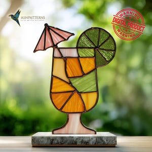 Tropical Drink Stained Glass Pattern, Tropical Juice Suncatcher ...