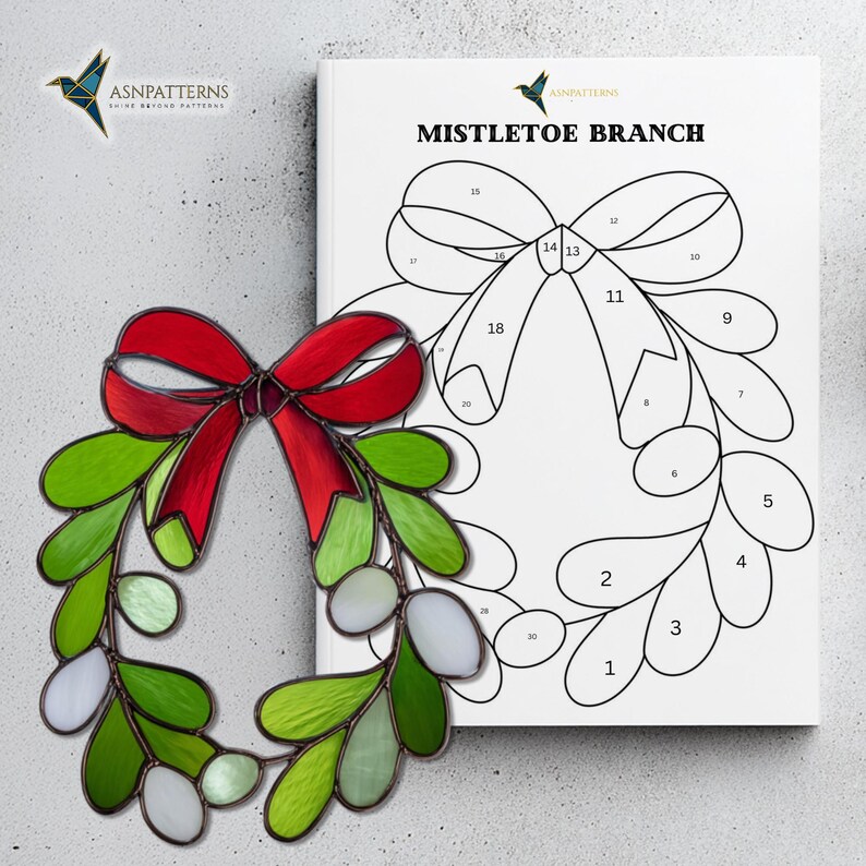 Mistletoe Branch Stained Glass Pattern, Mistletoe Wreath Suncatcher ...