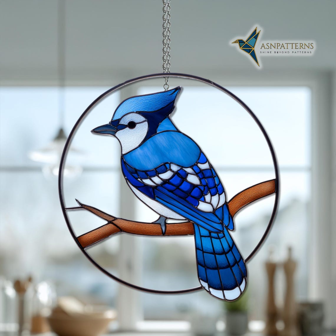 Blue Jay Stained Glass Pattern, Blue Jay Suncatcher Template, DIY Glass ...
