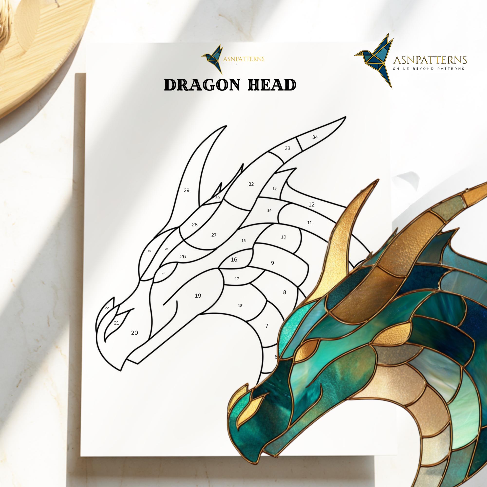 Green Dragon Stained Glass Pattern, Dragon Suncatcher Template, DIY ...