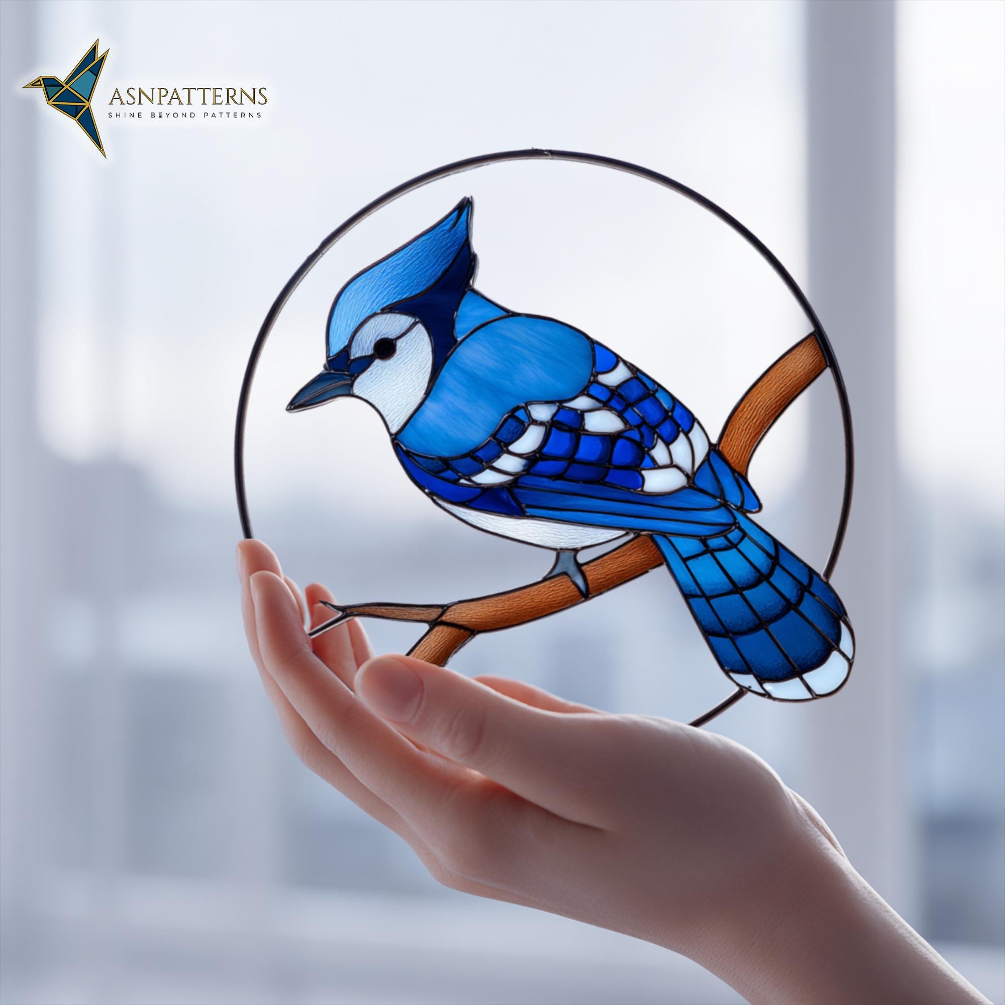 Blue Jay Stained Glass Pattern, Blue Jay Suncatcher Template, DIY Glass ...