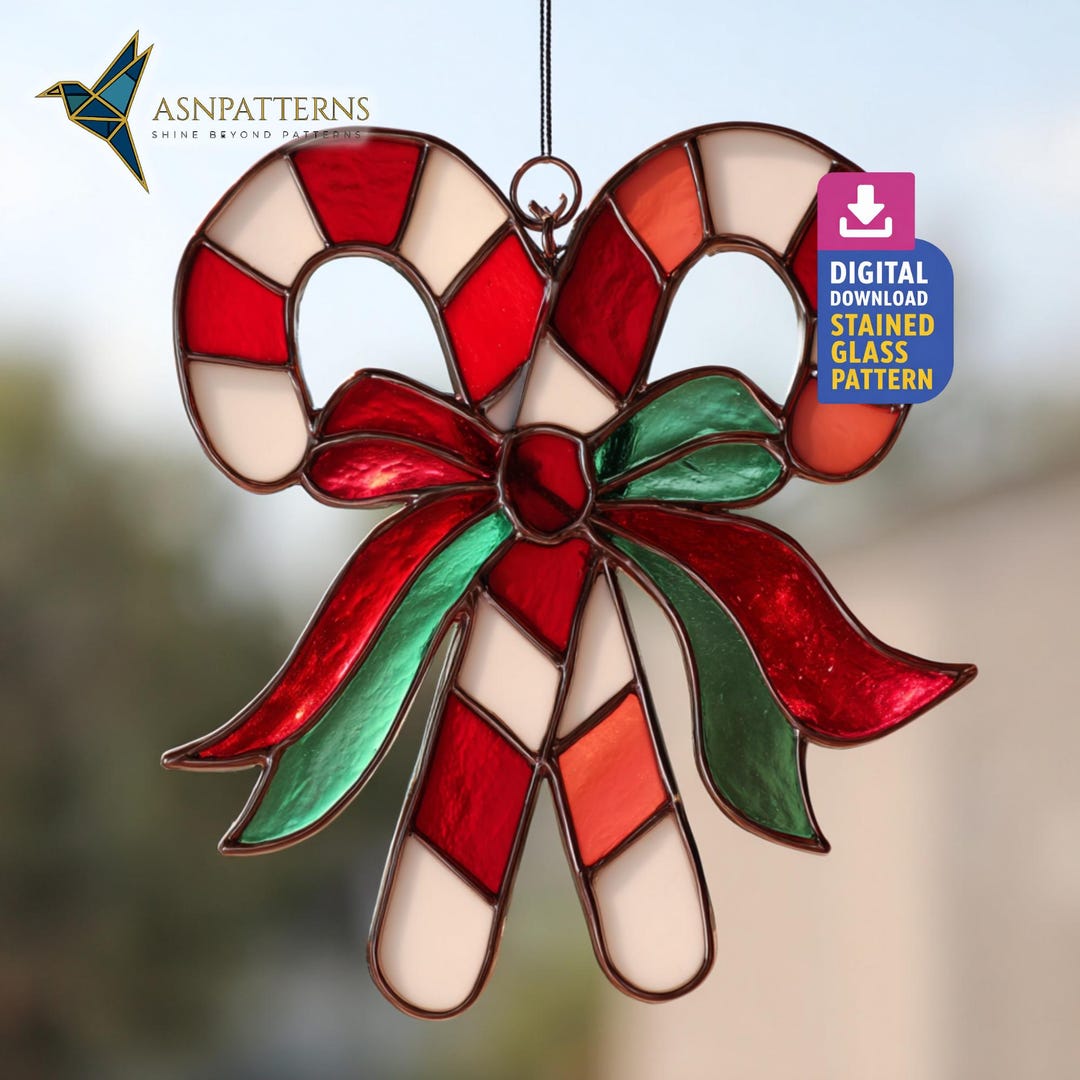 Candy Canes Stained Glass Pattern, Sweet Canes Suncatcher Template, DIY ...
