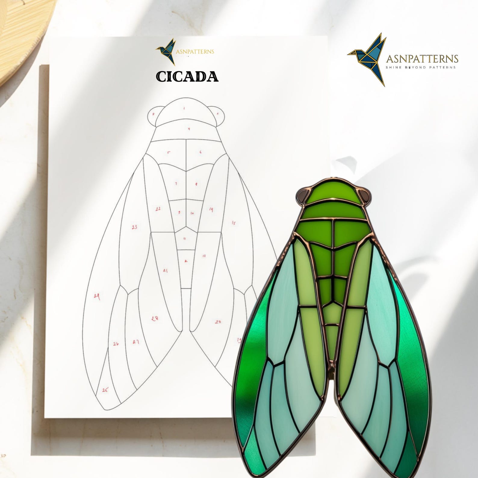 Cicada Stained Glass Pattern, Cicada Suncatcher, Stained Glass Green ...