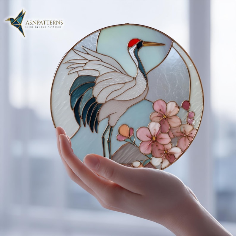 Japanese Crane Stained Glass Pattern, Crane Suncatcher, Stained Glass ...