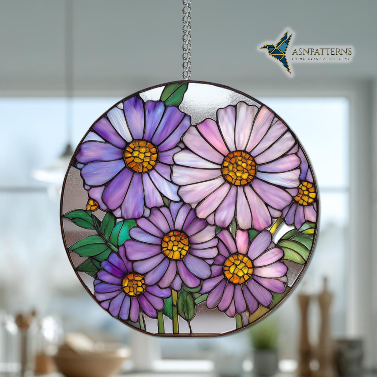 Purple Aster Stained Glass Pattern, Aster Suncatcher Template, DIY Hand ...