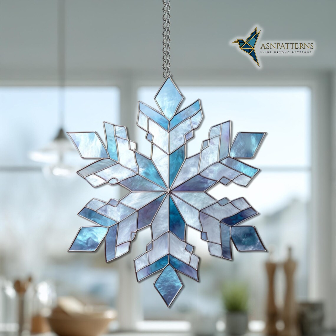 Snowflake Stained Glass Pattern, Snowflake Suncatcher, Stained Glass ...
