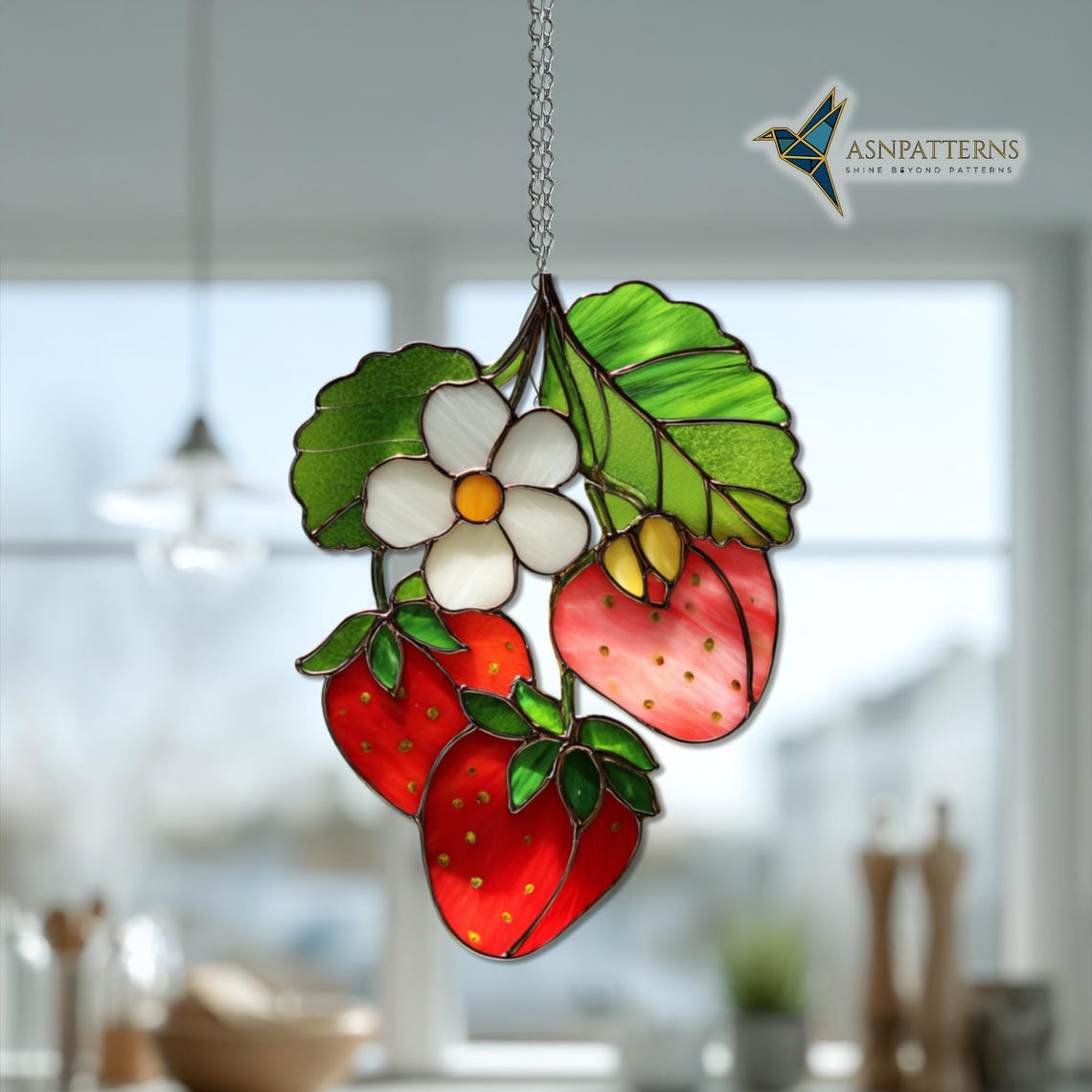 Strawberries Stained Glass Pattern, Red Strawberry Suncatcher PDF ...