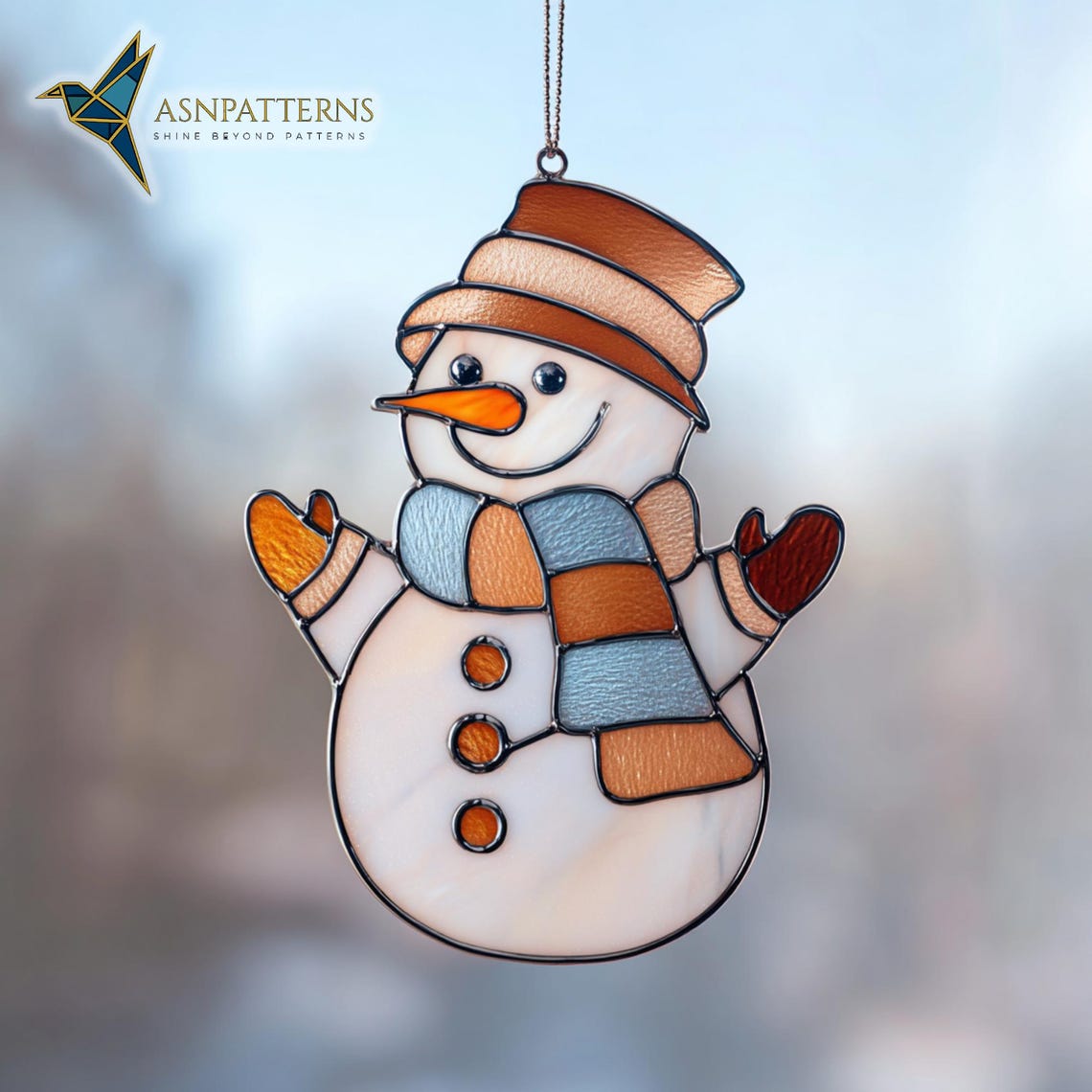 Snowman Stained Glass Pattern, Winter Suncatcher Template, DIY Handmade ...