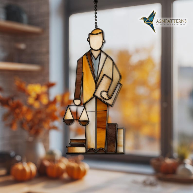Lawyer Stained Glass Pattern, Justice Man Suncatcher Template, DIY Hand ...