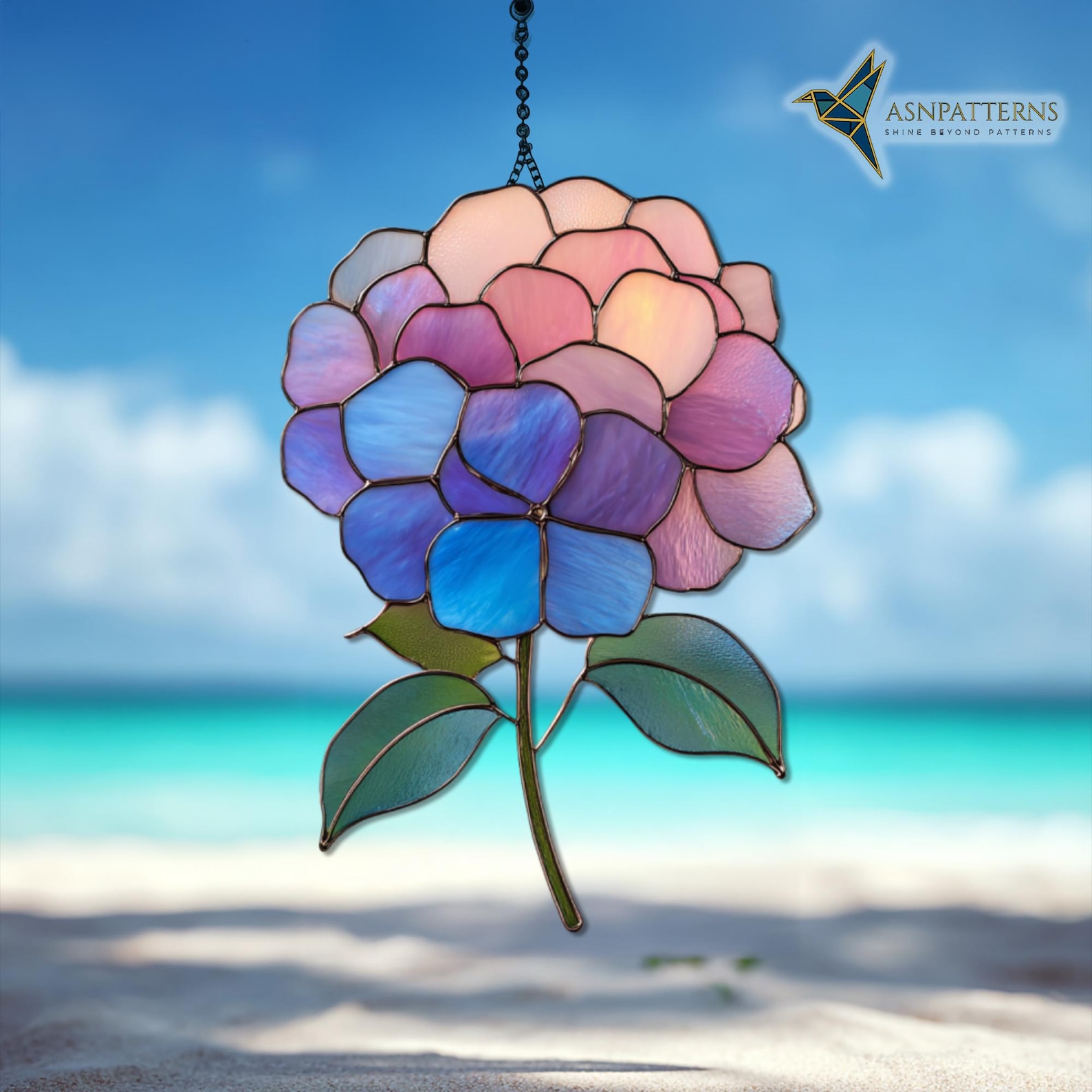 Hydrangea Stained Glass Pattern, Hydrangea Flowers Suncatcher, Stained ...