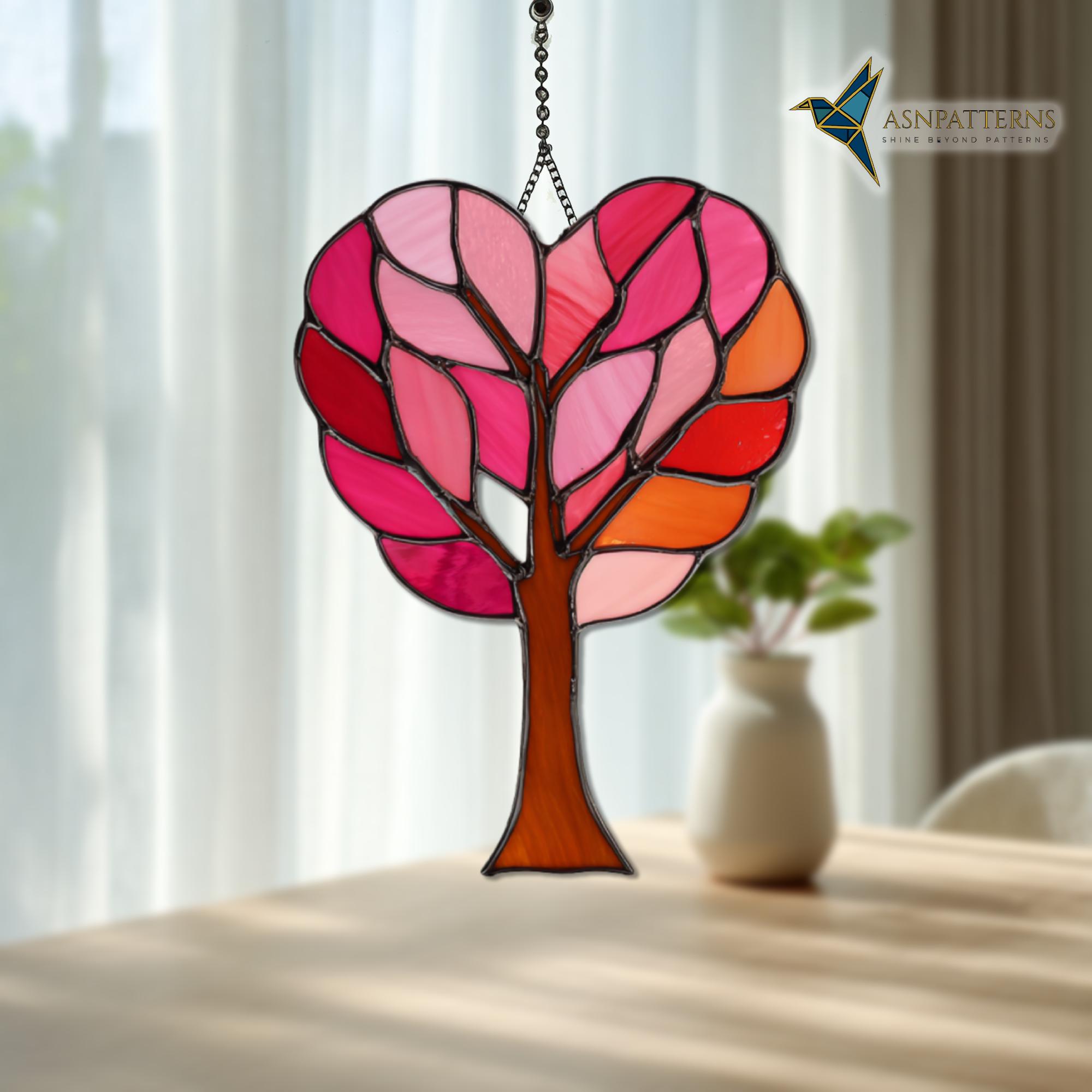 Heart Tree Stained Glass Pattern, Love Tree Suncatcher Template, DIY ...