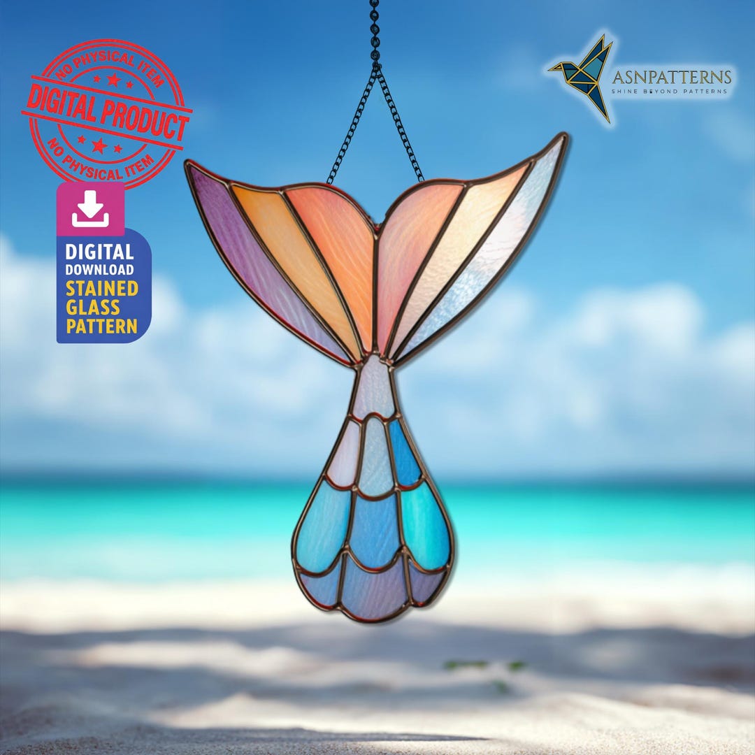 Mermaid Tail Stained Glass Pattern for DIY Suncatcher and Handmade Home ...
