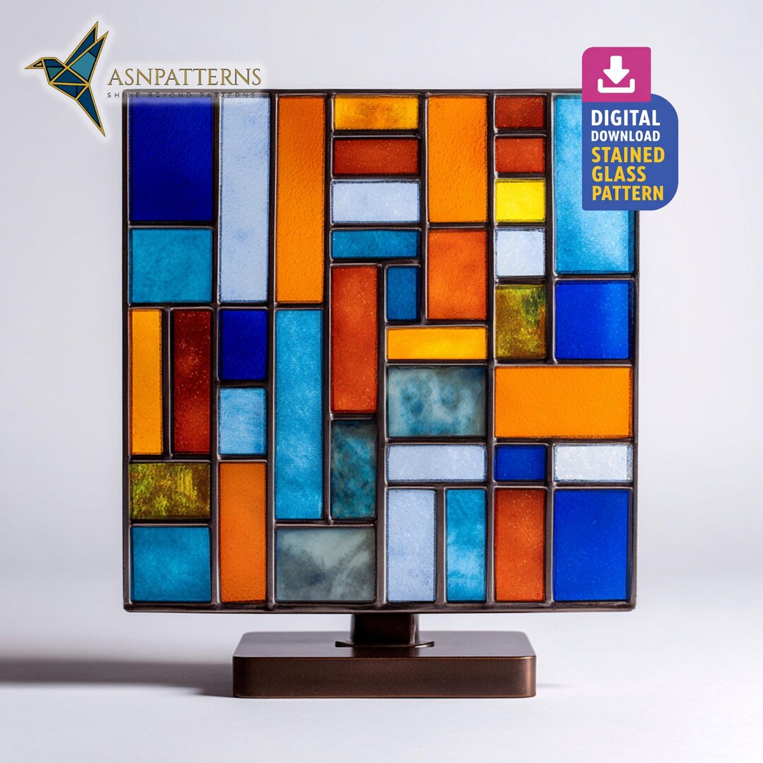 Mondrian Stained Glass Pattern, Rainbow Geometric Mondrian Suncatcher ...