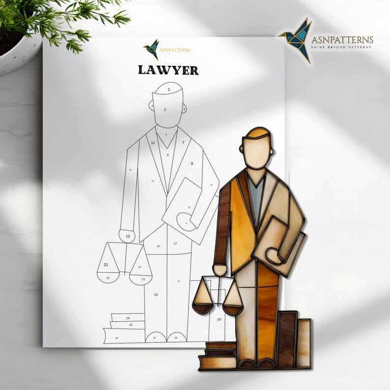 Lawyer Stained Glass Pattern, Justice Man Suncatcher Template, DIY Hand ...