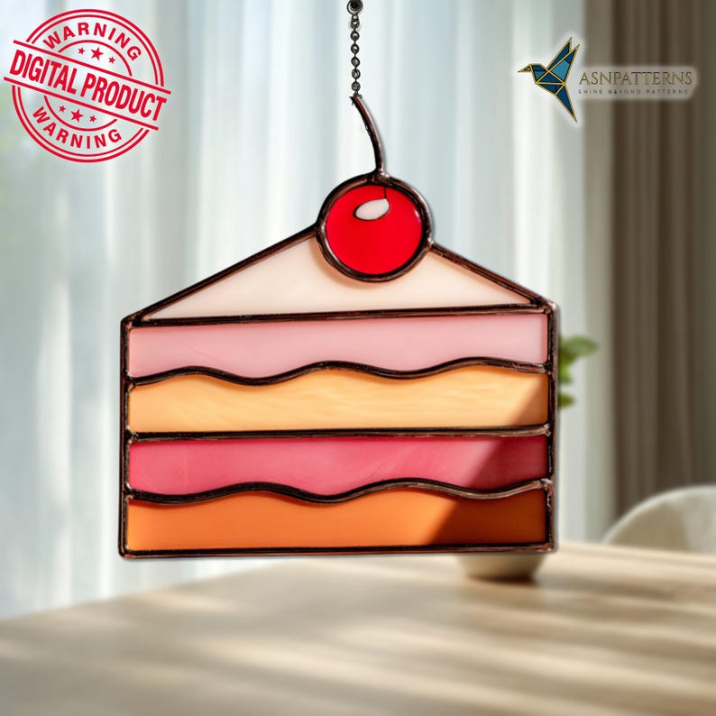 Cake Slice Stained Glass Pattern, Cake Suncatcher, Stained Glass Cake ...