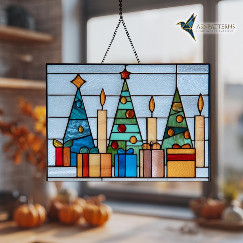 Holiday Stained Glass Pattern, Gift Box Suncatcher PDF Template, DIY ...