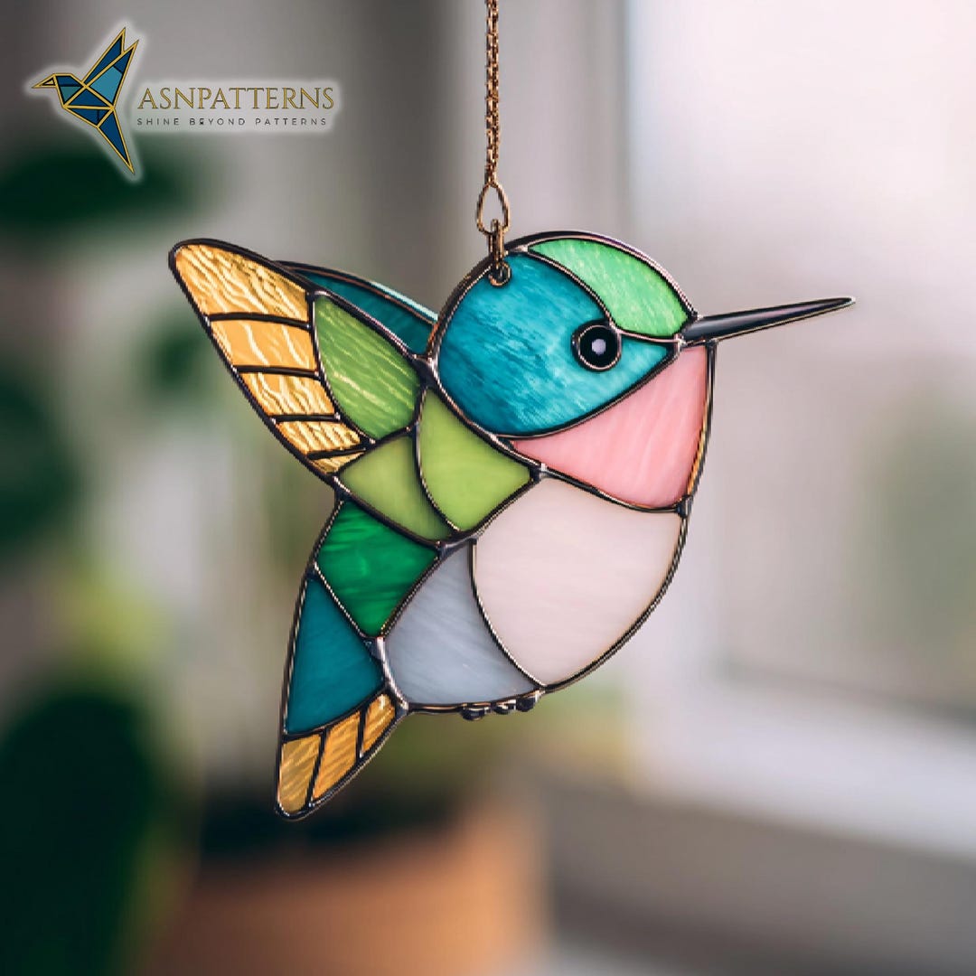 Cute Hummingbird Stained Glass Pattern, Hummingbird Suncatcher, Stained ...