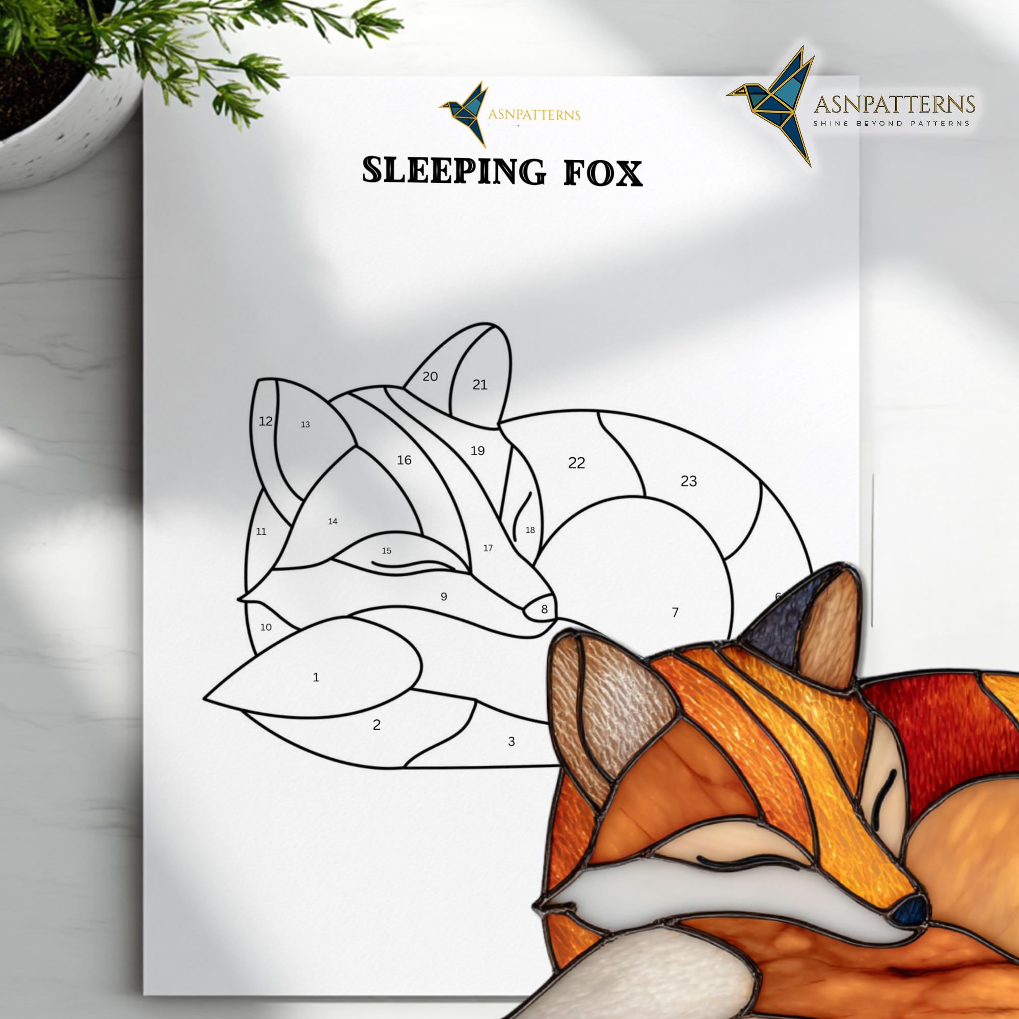 Sleeping Fox Stained Glass Pattern, Fox Suncatcher, Stained Glass Cute ...