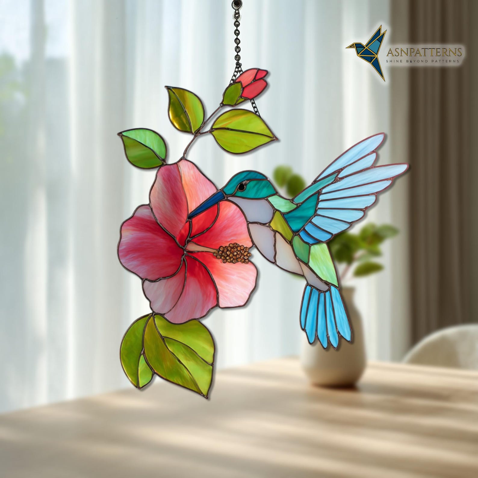 Hummingbird and Flower Stained Glass Pattern, Hummingbird Suncatcher ...