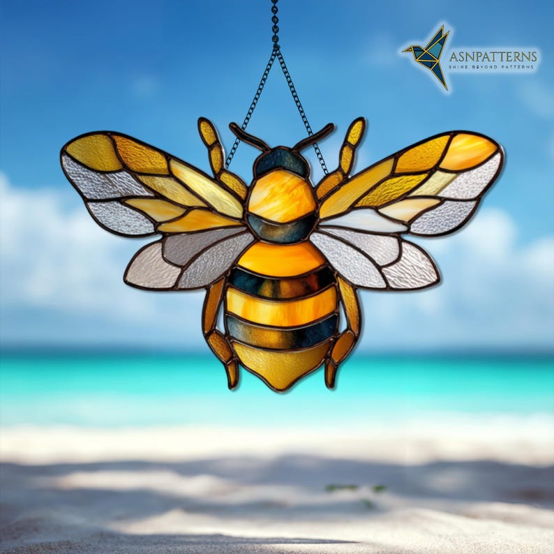 Bee Stained Glass Pattern, Bumble Bee Suncatcher, Stained Glass Yellow ...
