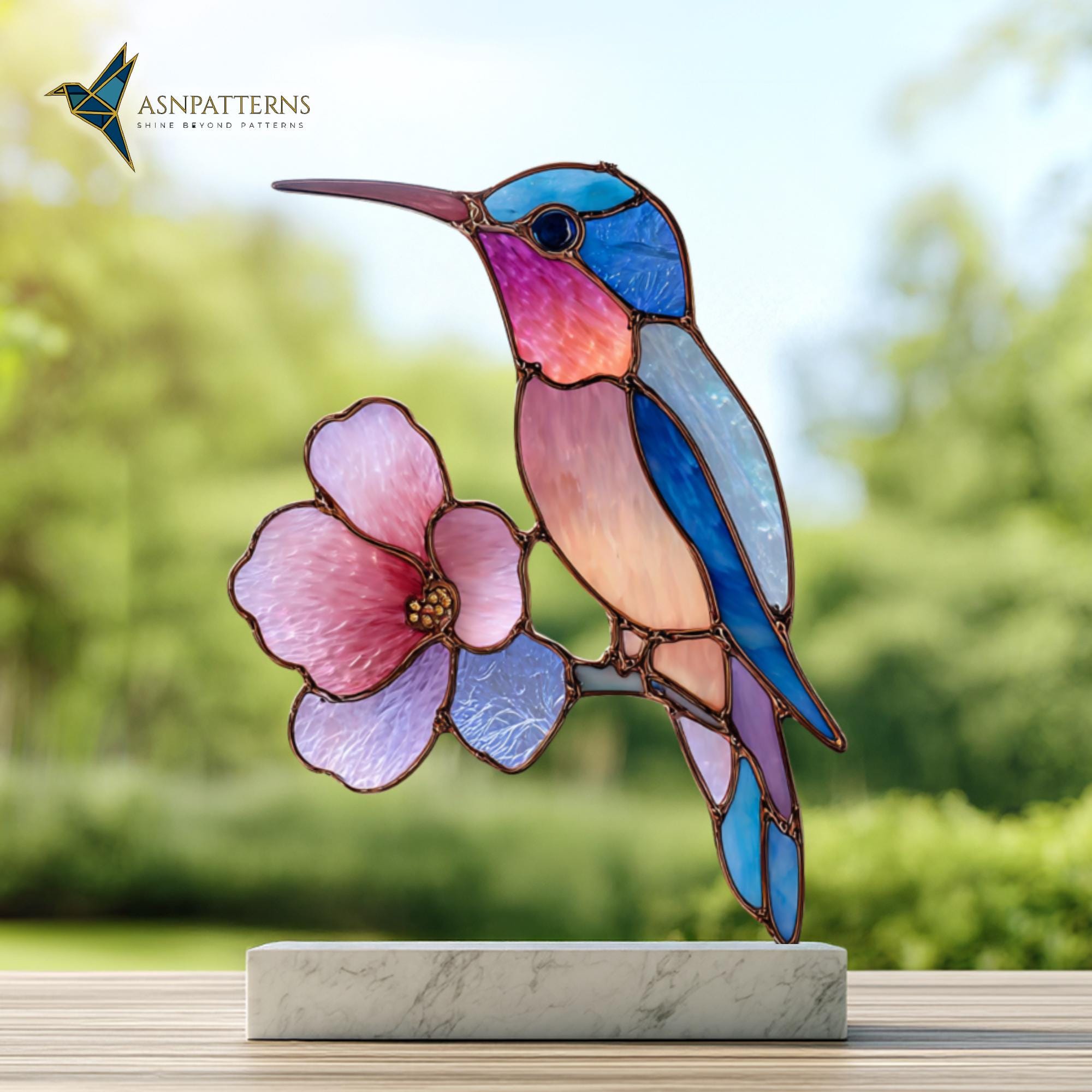 Hummingbird on Flower Stained Glass Pattern, Hummingbird Suncatcher ...
