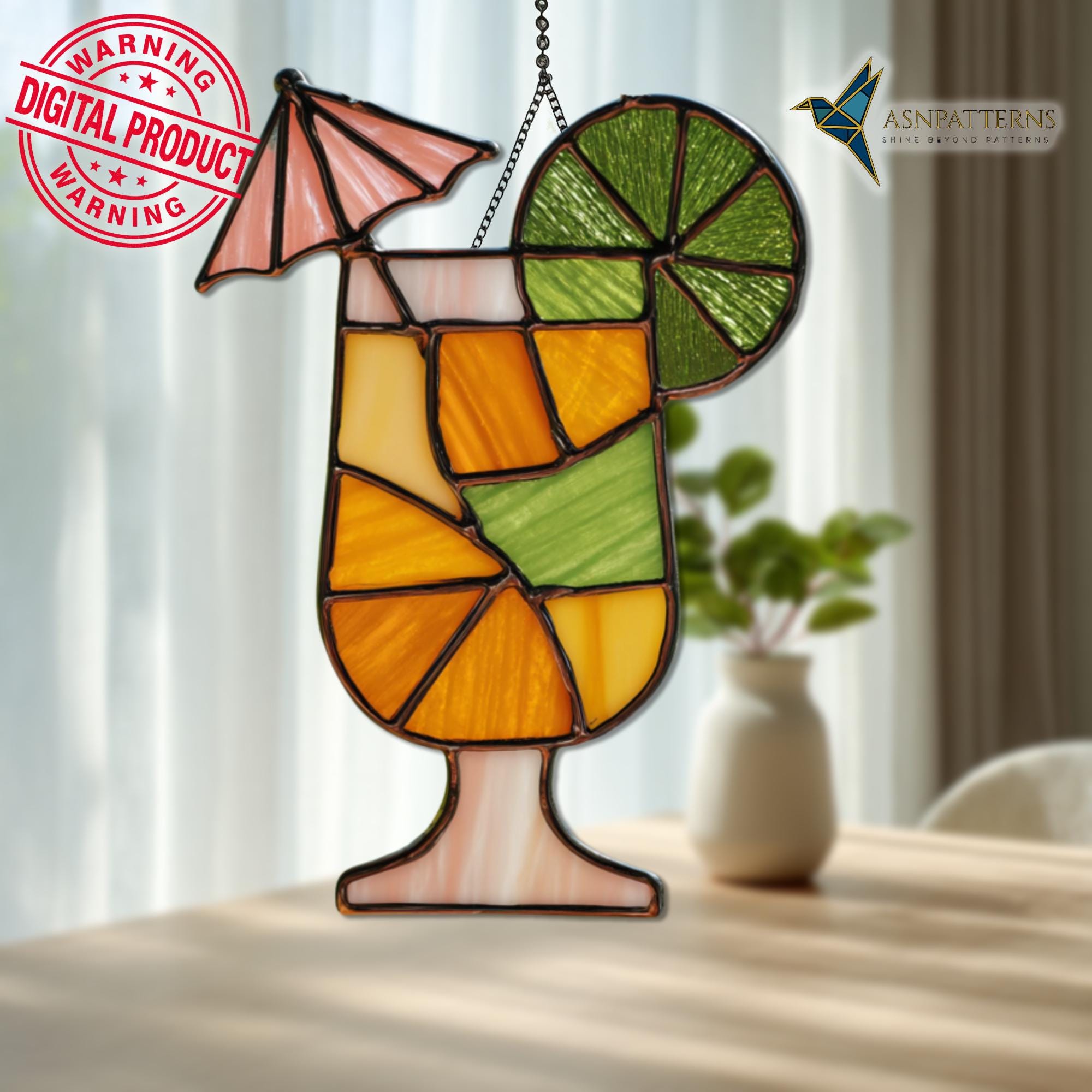 Tropical Drink Stained Glass Pattern, Tropical Juice Suncatcher ...