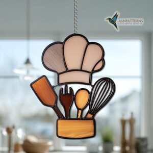 Chef Tools Stained Glass Pattern, Chef Tools Suncatcher Template, DIY ...