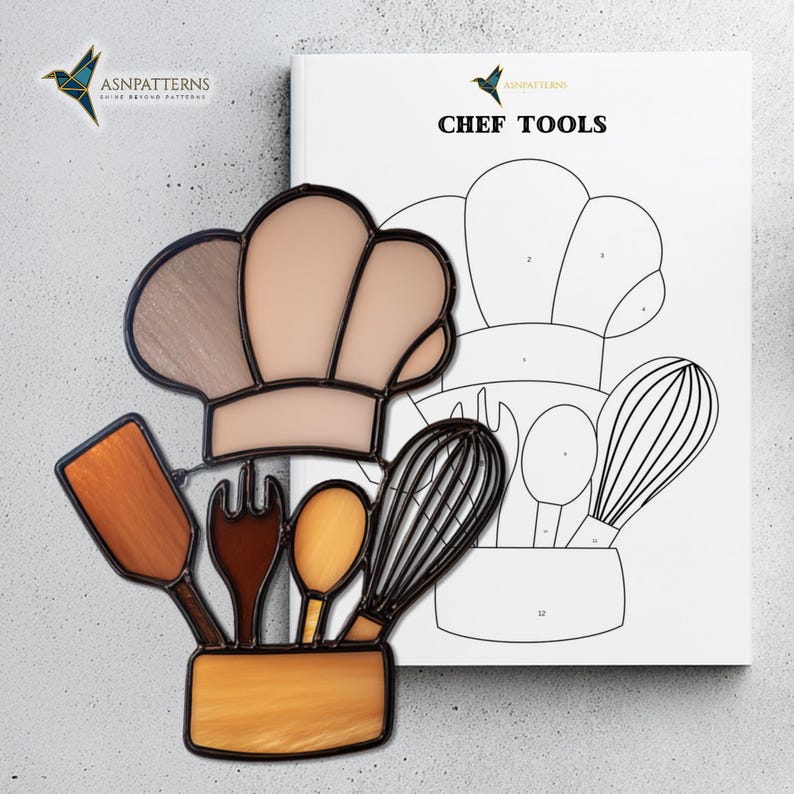 Chef Tools Stained Glass Pattern, Chef Tools Suncatcher Template, DIY ...