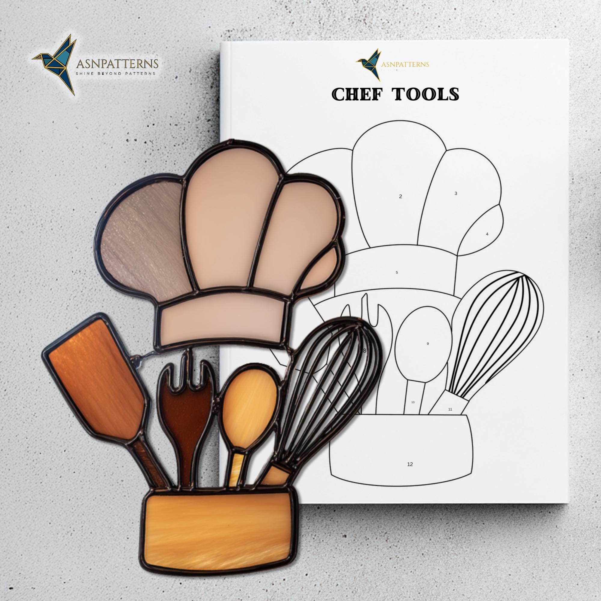 Chef Tools Stained Glass Pattern, Chef Tools Suncatcher Template, DIY ...
