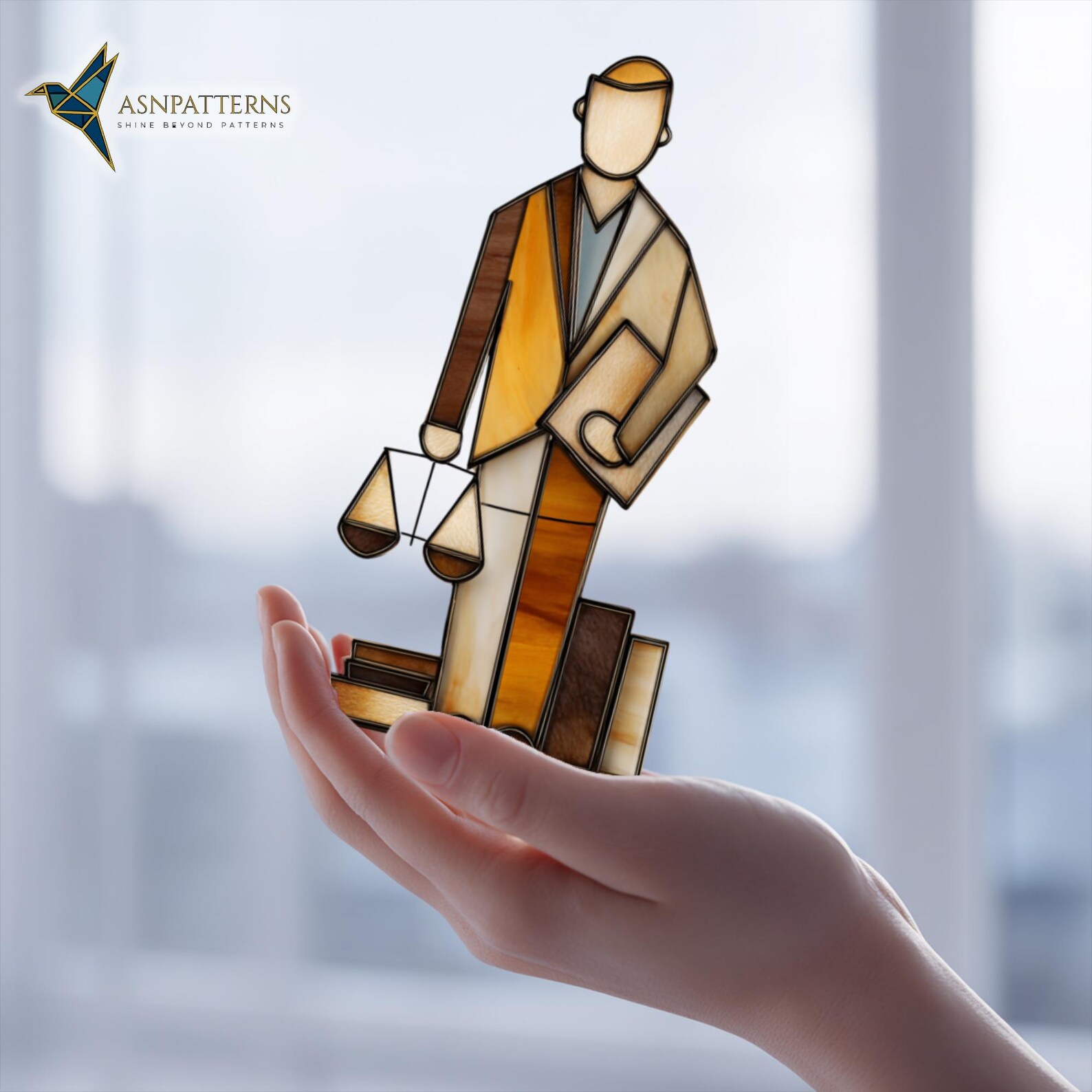 Lawyer Stained Glass Pattern, Justice Man Suncatcher Template, DIY Hand ...