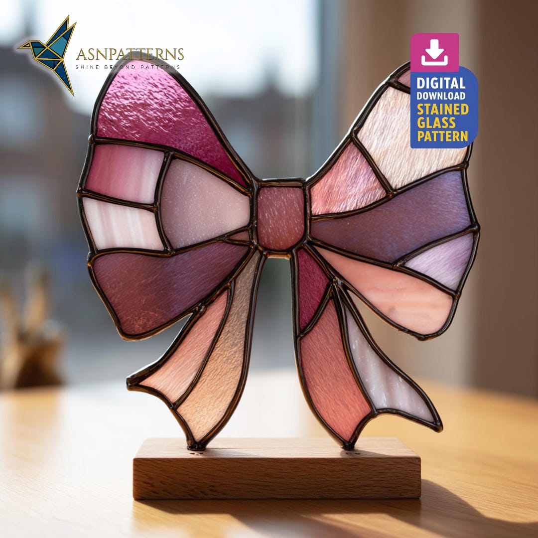 Velvet Bow Stained Glass Pattern, Coquette Suncatcher Template (PDF ...