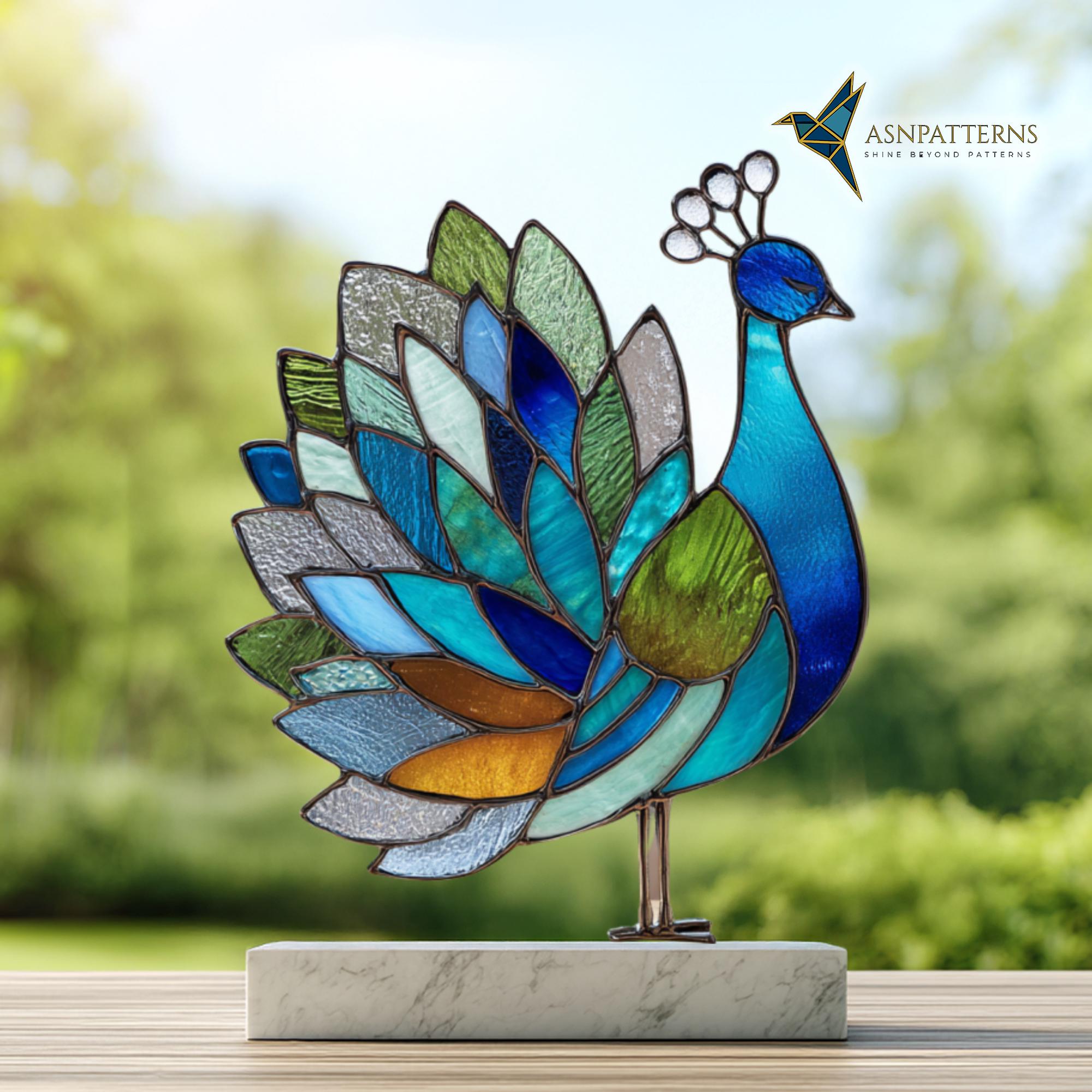 Peacock Stained Glass Pattern, Peacock Suncatcher Template, DIY Hand ...