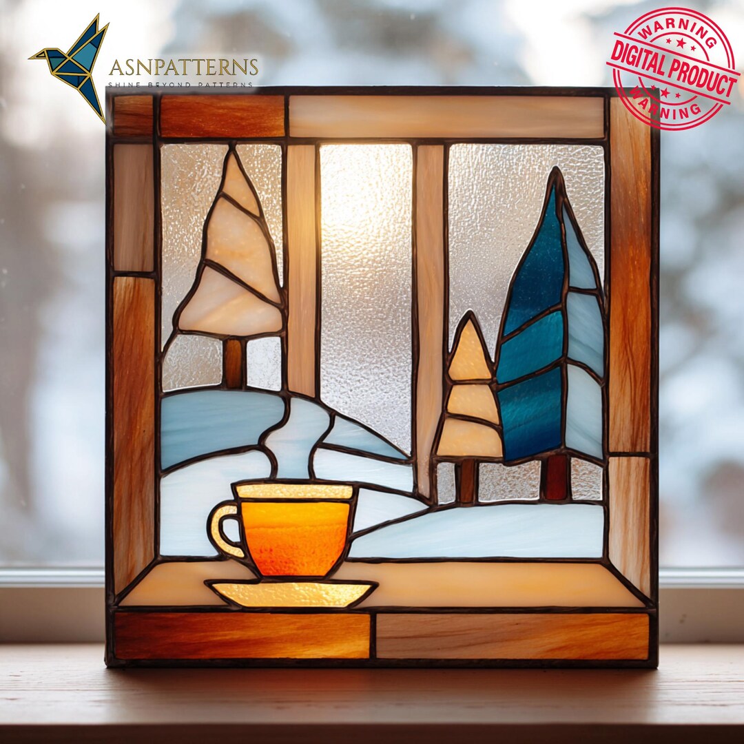 Cozy Cabin Window Stained Glass Pattern, Cabin Window Suncatcher ...