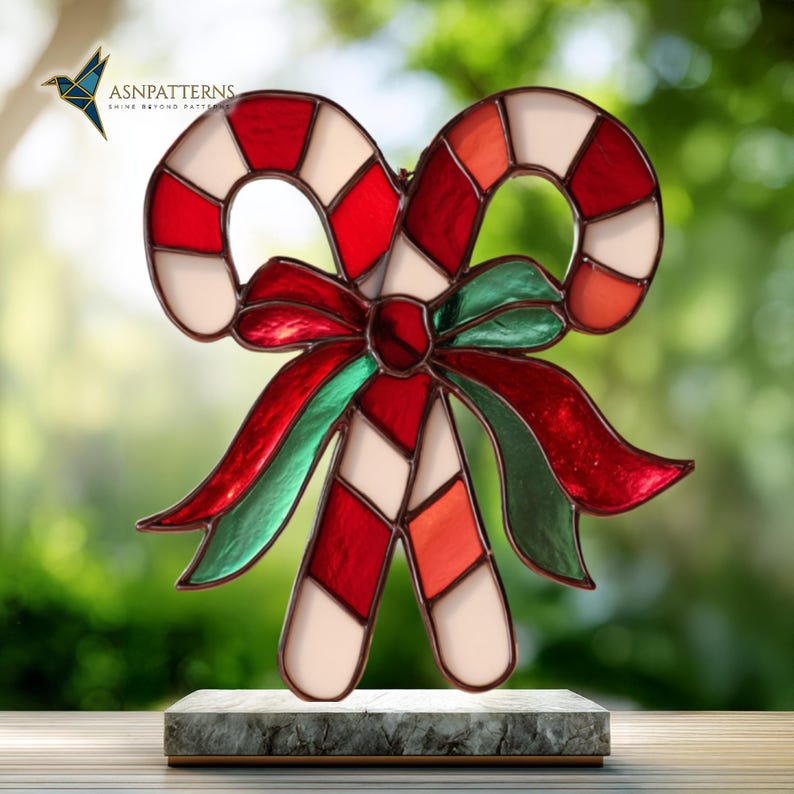 Candy Canes Stained Glass Pattern, Sweet Canes Suncatcher Template, DIY ...