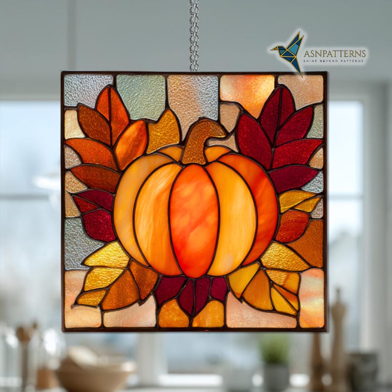 Pumpkin Stained Glass Pattern, Autumn Pumpkin Suncatcher Template, DIY ...