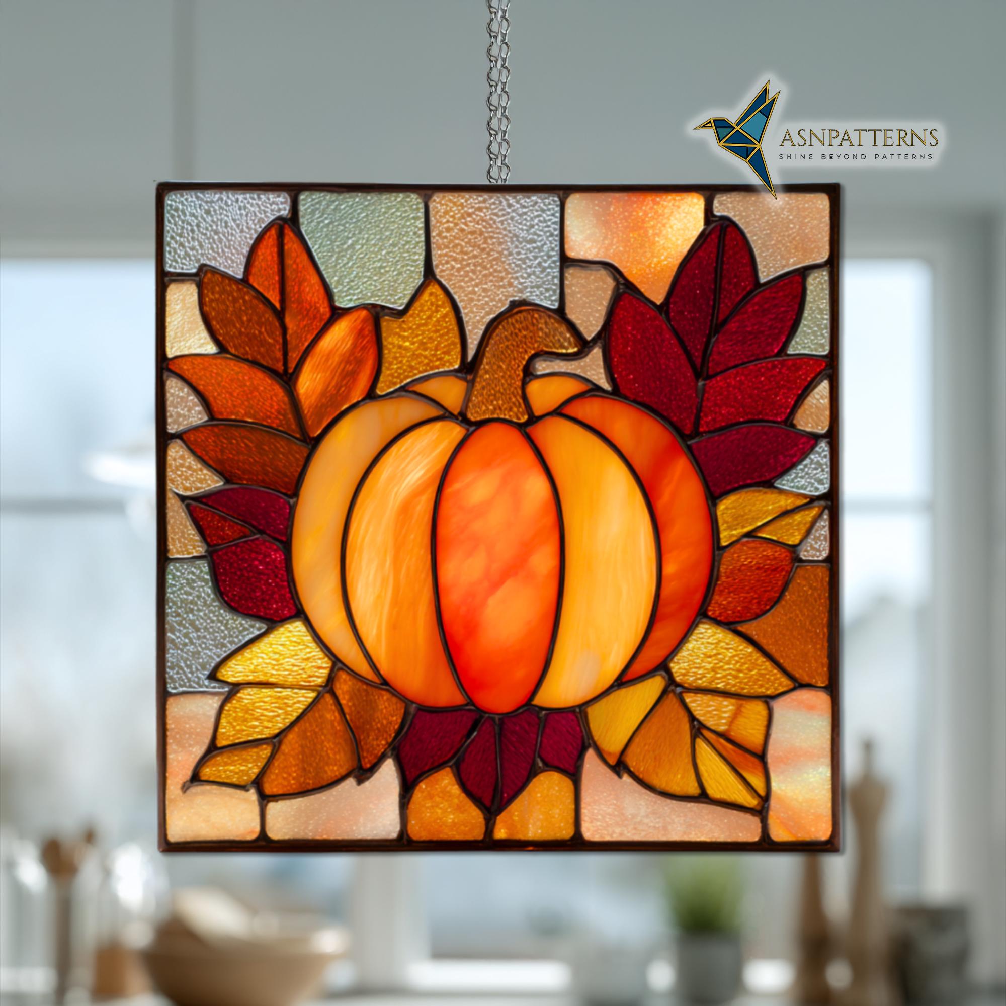 Pumpkin Stained Glass Pattern, Autumn Pumpkin Suncatcher Template, DIY ...
