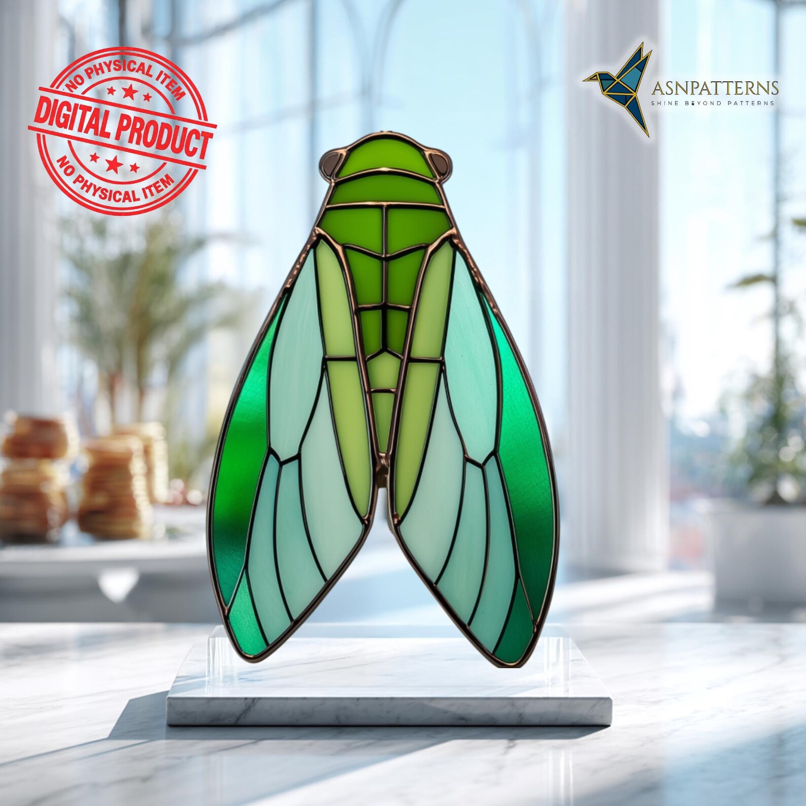Cicada Stained Glass Pattern, Cicada Suncatcher, Stained Glass Green ...