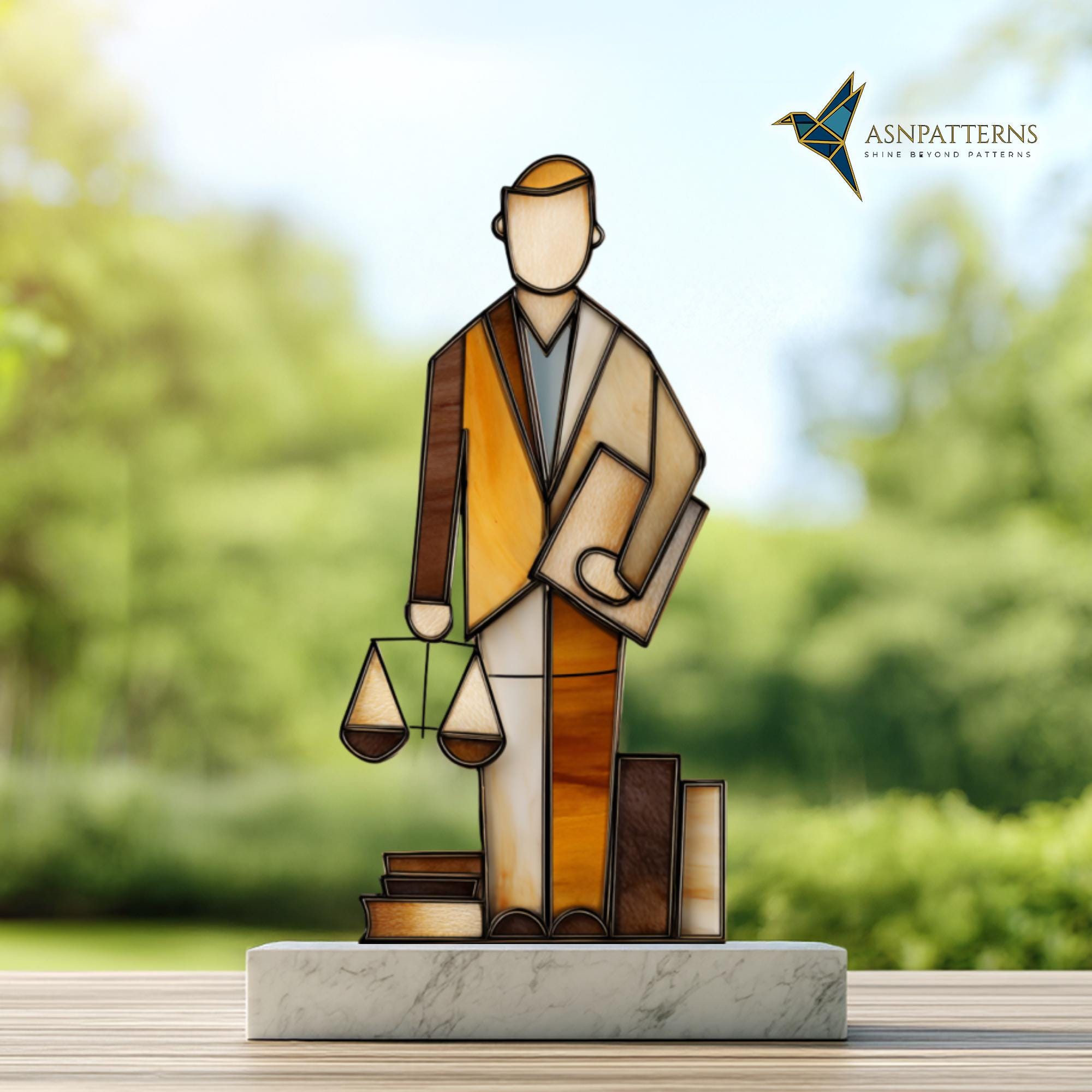Lawyer Stained Glass Pattern, Justice Man Suncatcher Template, DIY Hand ...